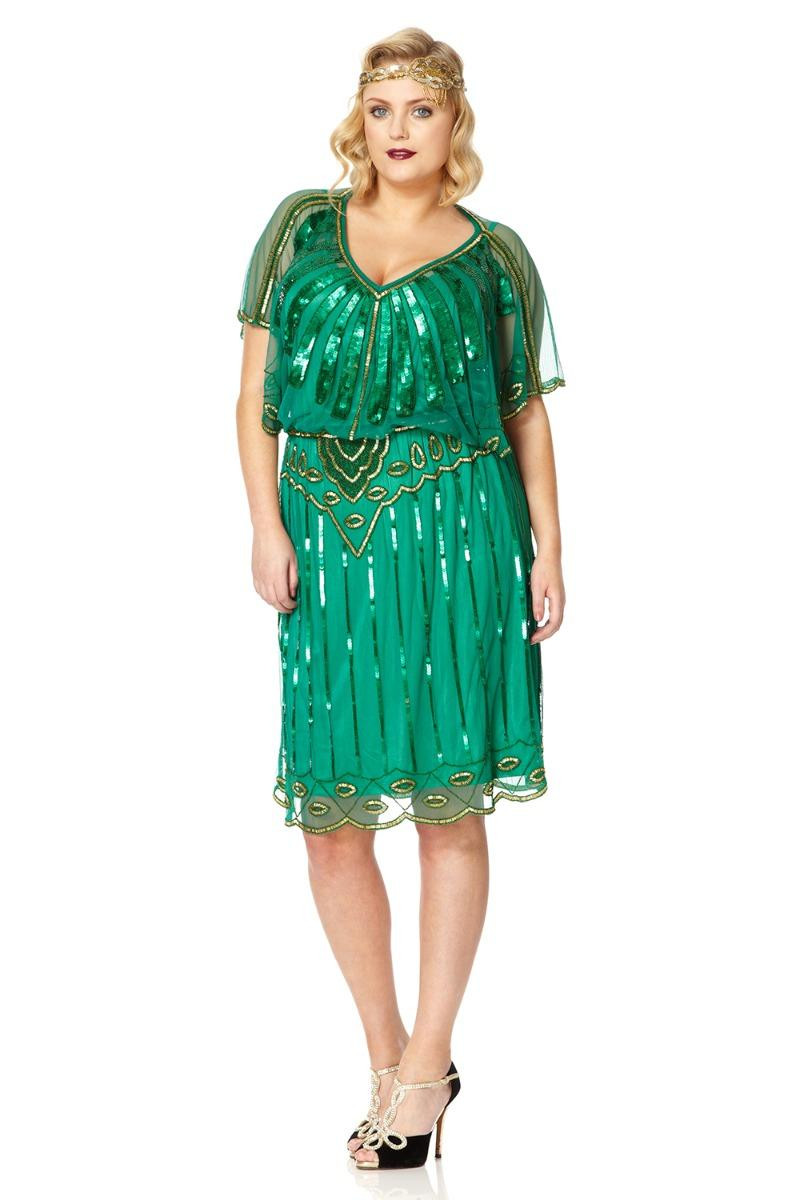 Emerald Green Angel Sleeve Flapper Dress